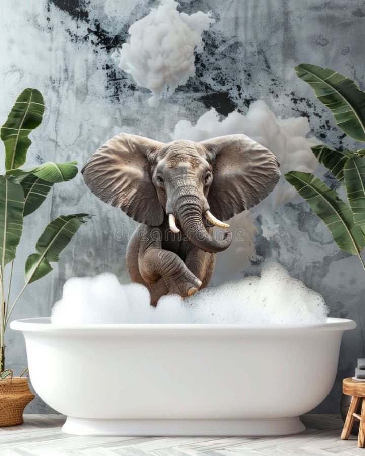 Elephant Having Fun in a Bubble Bath. Generative Ai Stock Illustration ...