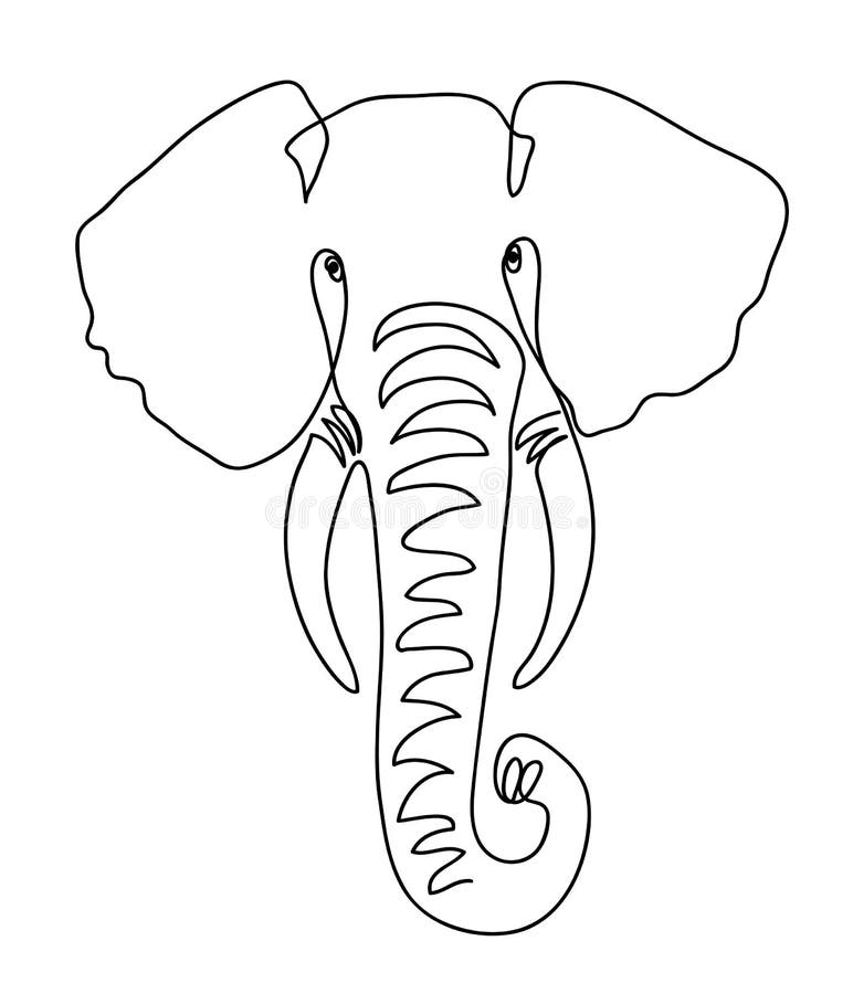 Elephant Head. Continuous Line Drawing Stock Vector - Illustration of ...