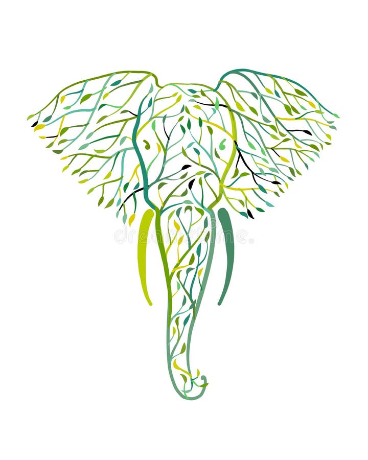 Elephant Head Made from Tree Leaves. Save the Earth Stock Vector ...