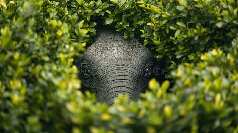 Elephant Hiding in Green Bush Stock Photo - Image of contemporary ...