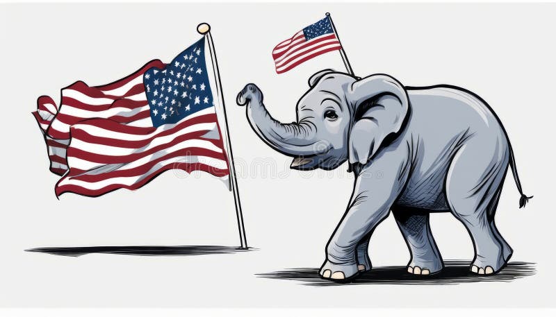 An Elephant Holding Two American Flags Stock Illustration ...