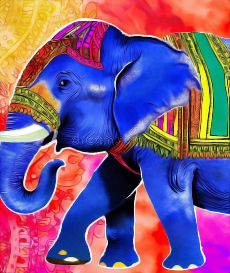 Elephant in indian colors stock illustration. Illustration of large ...
