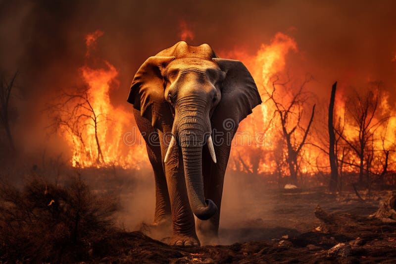 Elephant Inside a Burning Forest Symbolizing the Urgent Message of ...