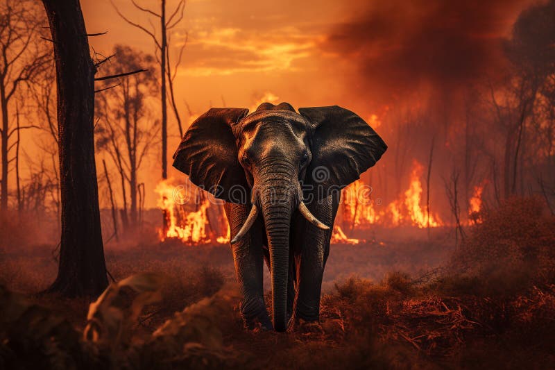 Elephant Inside a Burning Forest Symbolizing the Urgent Message of ...