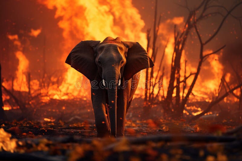 Elephant Inside a Burning Forest Symbolizing the Urgent Message of ...