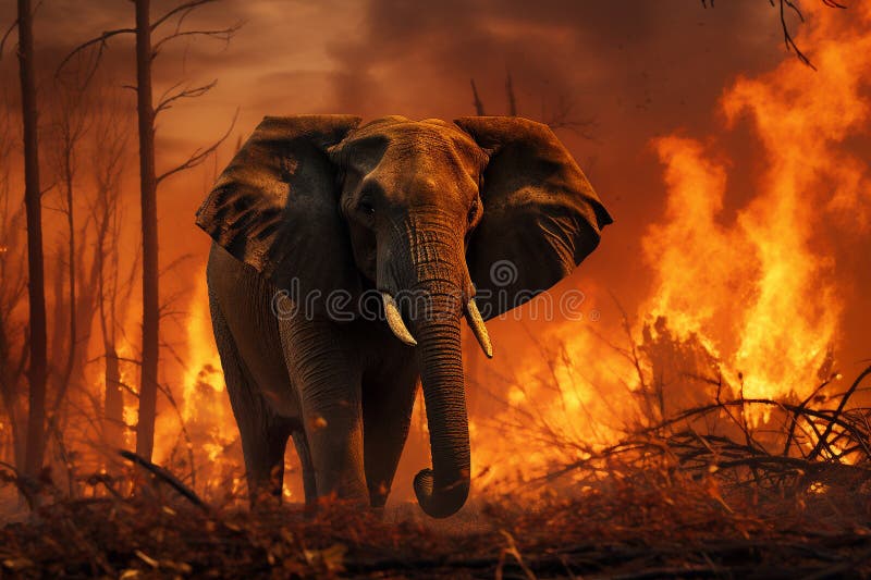 Elephant Inside a Burning Forest Symbolizing the Urgent Message of ...