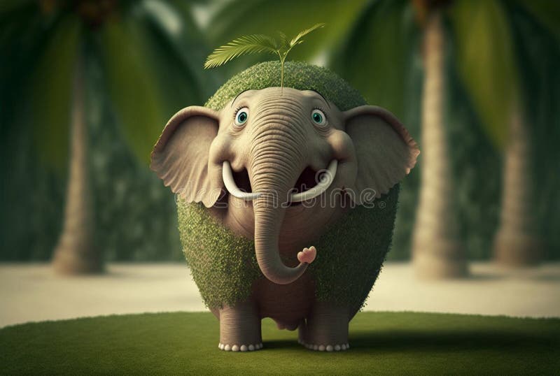 Elephant on an Island with Coconut Tree. Generative AI Stock ...