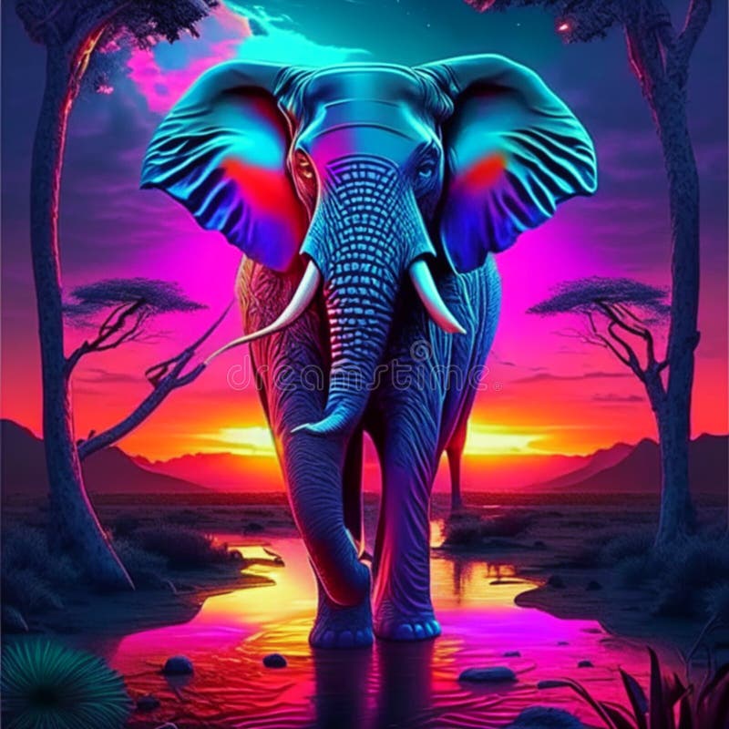 Elephant in the Jungle at Sunset, 3d Rendering. Computer Digital ...