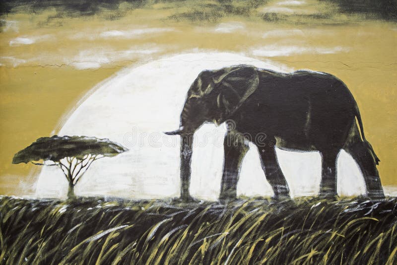 Elephant in landscape editorial stock image. Illustration of animals ...