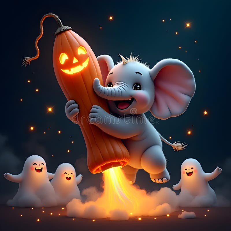 Elephant Launching with Rocket Pumpkin – Ghost Crowd Stock Illustration ...