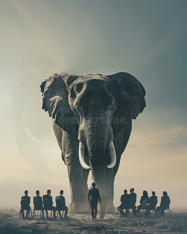 An Elephant Leading a Team Meeting Symbolizing Leadership and Memory in ...
