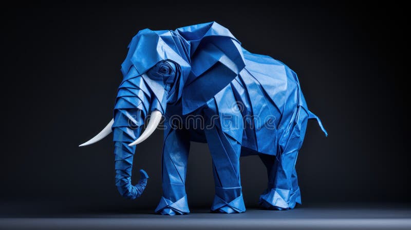 An Elephant Made from Blue Origami Paper, AI. Paper Crafted Origami ...