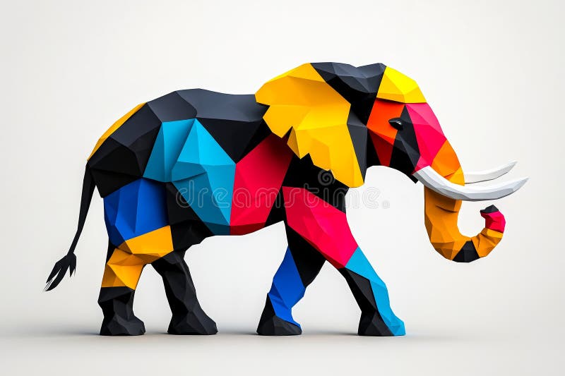 An Elephant Made Out of Colorful Triangles on a White Background Stock ...
