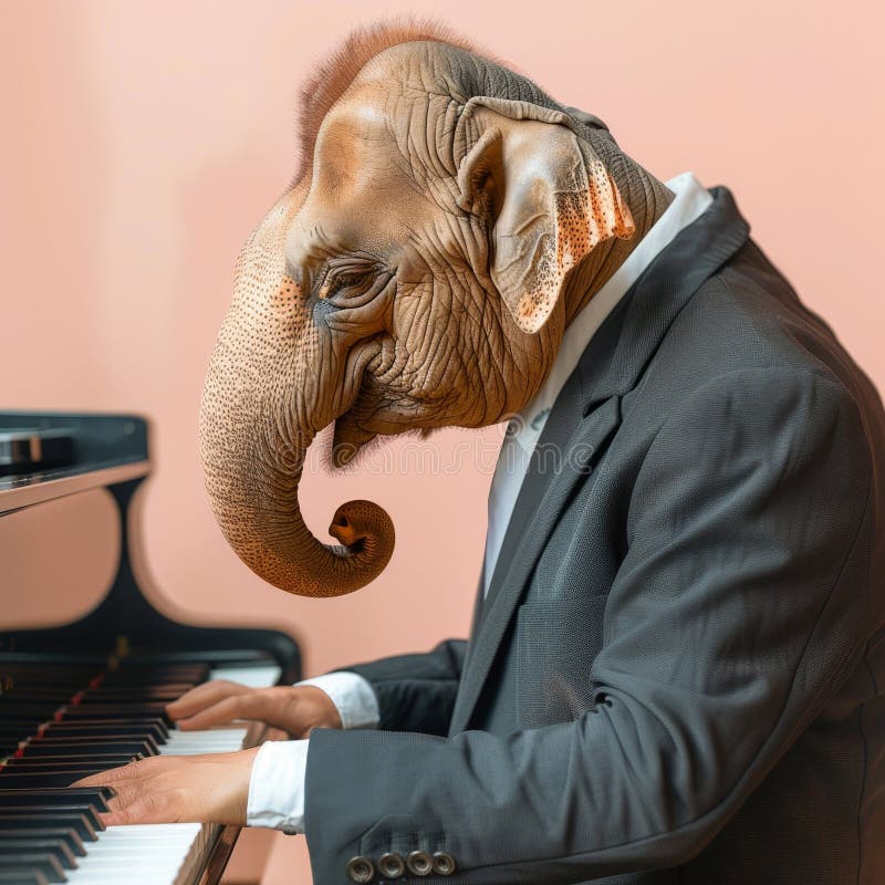 Elephant Musician Playing Piano a Surreal Portrait of Refinement and ...