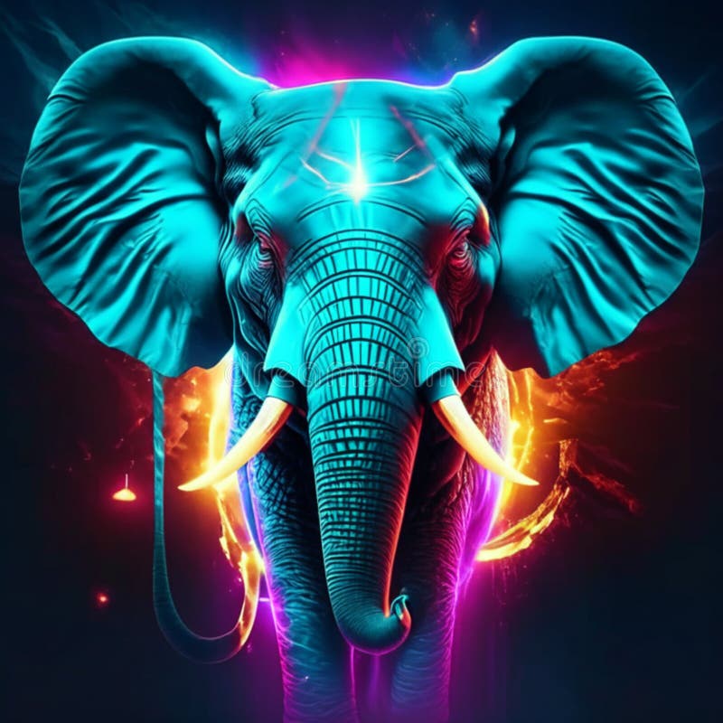 Elephant in Neon Light. 3d Illustration Stock Illustration ...