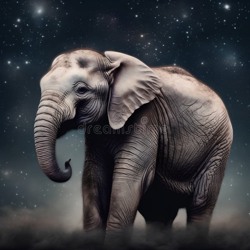 Elephant in the Night Starry Sky. 3d Illustration Stock Image - Image ...