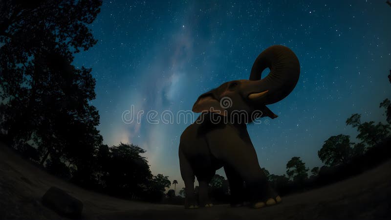 Elephant in the Night Starry Sky. 3D Rendering Stock Illustration ...