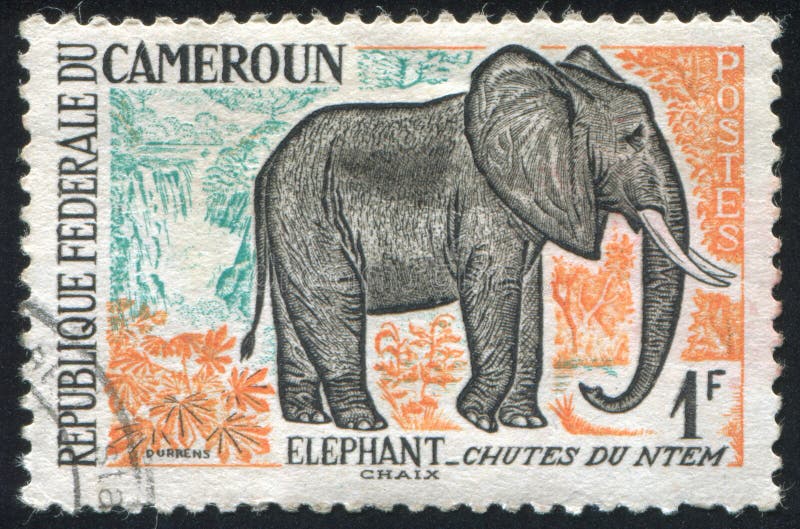 Elephant and Ntem falls editorial photo. Image of postage - 302503136