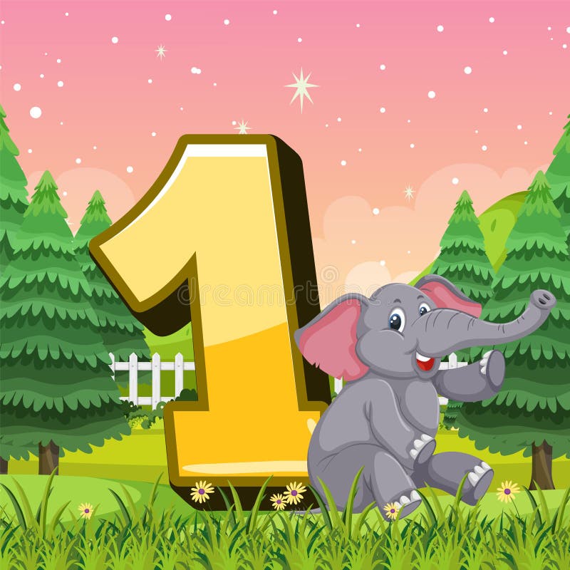 An Elephant with Number One Stock Vector - Illustration of cute ...