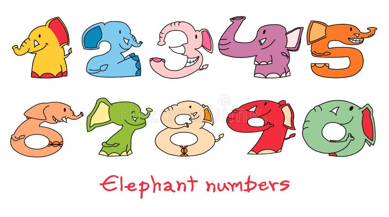 Elephant Numbers Set 1: 1 - 0 Stock Vector - Illustration of three ...