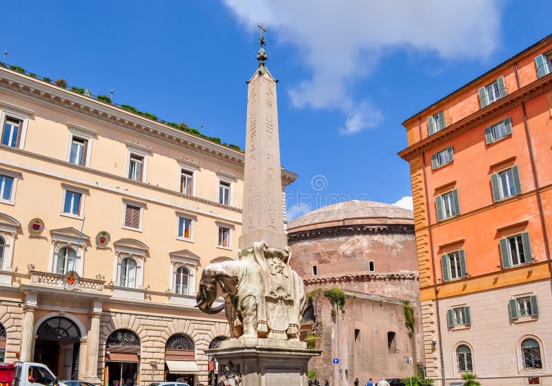 Elephant and Obelisk on Piazza Della Minerva Square with Pantheon at ...