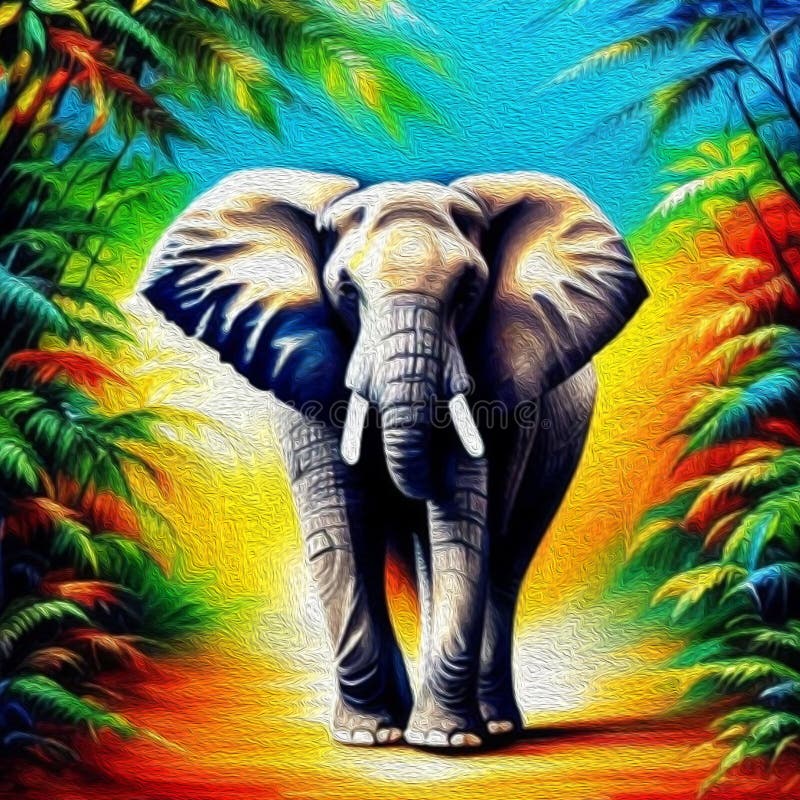 Elephant . Oil Paint. Animal Illustration Stock Illustration ...
