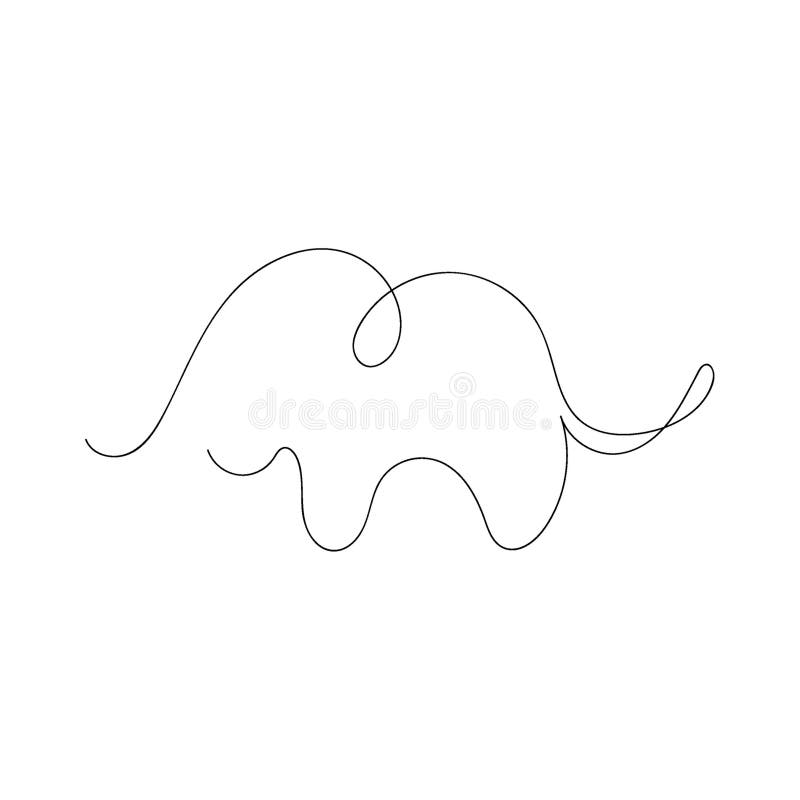 Elephant One Line Continuous Design. One Line Hand Draw on White ...