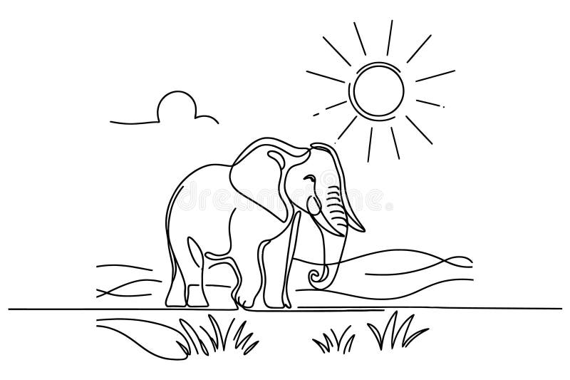 Elephant One Line. Vector Illustration. Stock Vector - Illustration of ...