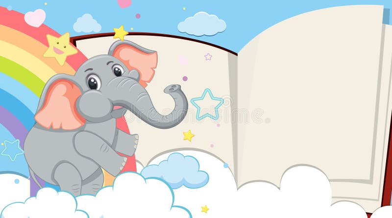 Elephant beside an Open Storybook Stock Vector - Illustration of trunk ...