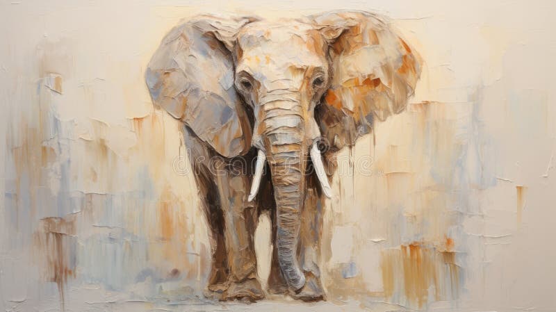 Minimalistic Impasto Elephant Painting on Beige Background Stock ...