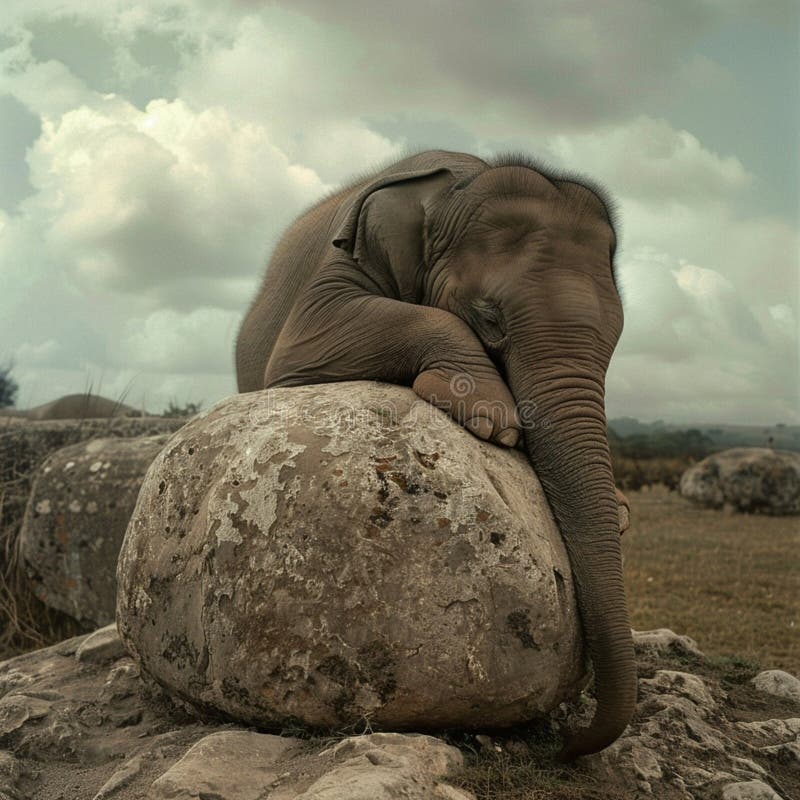 Elephant Peacefully Resting on a Rock, a Serene Moment Captured Stock ...