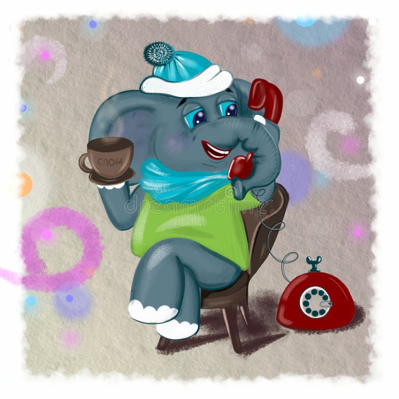 Elephant and phone stock illustration. Illustration of call - 236261763