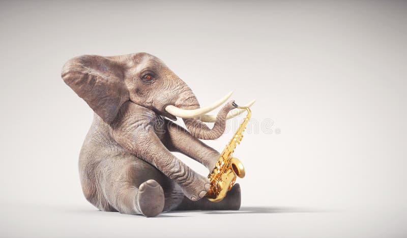 Elephant Playing on the Saxophone Stock Illustration - Illustration of ...