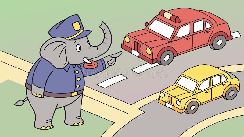 Elephant Policeman at Crossing, Traffic Control Service Vector Design ...
