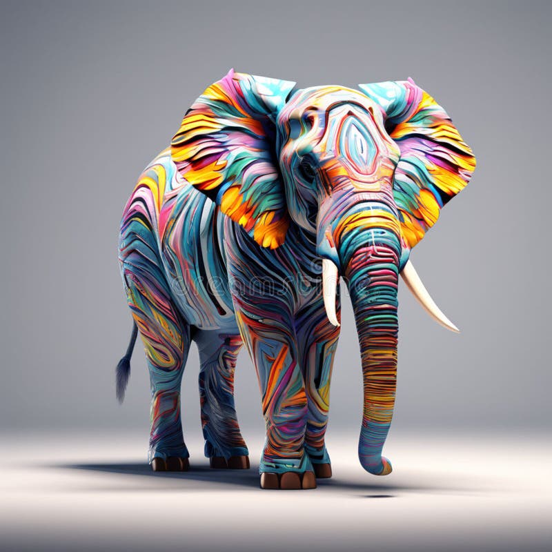 Elephant in Psychedelic Colors with Gray Background Stock Illustration ...