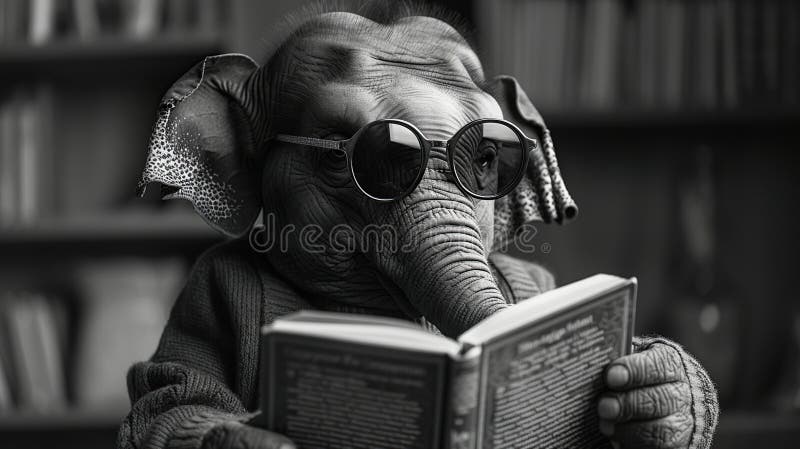 Elephant Reading a Book stock illustration. Illustration of trunk ...
