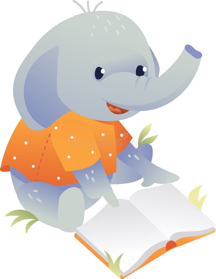 Elephant Reading Book on Grass Stock Vector - Illustration of elephant ...