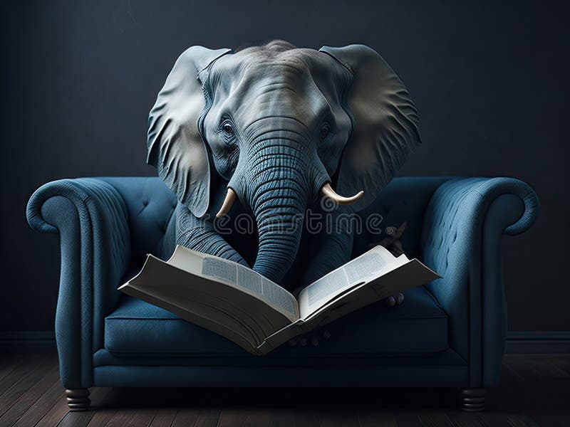 Elephant Reading Book on Sofa. Ai Generative Stock Illustration ...