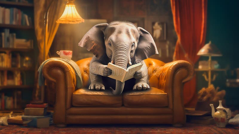 Elephant Reading Book on Sofa, Learning and Knowladge Concept ...