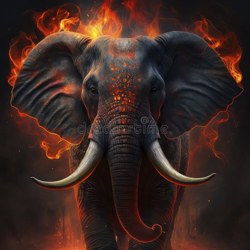 Elephant in Red Flame. Ai Generated Stock Illustration - Illustration ...
