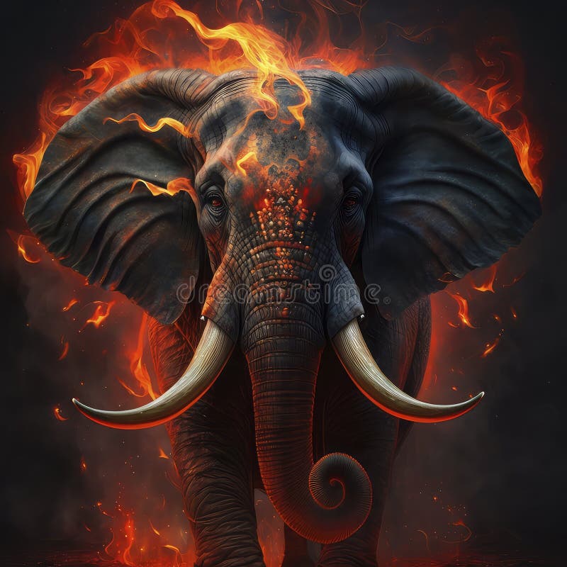 Elephant in Red Flame. Ai Generated Stock Illustration - Illustration ...