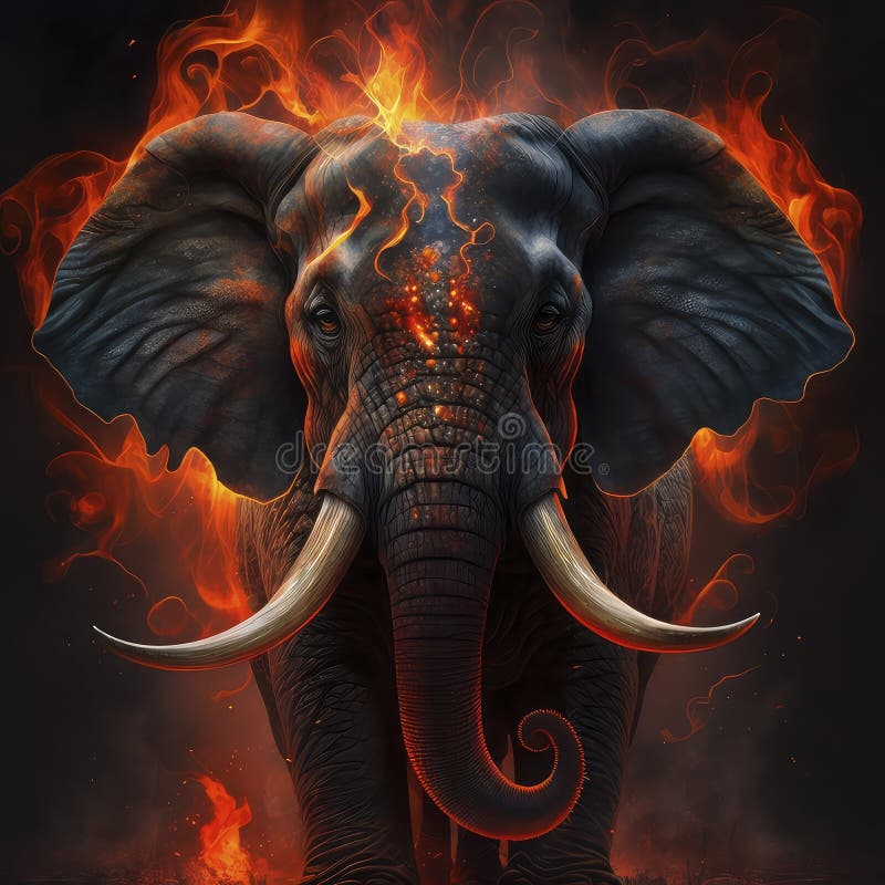 Elephant in Red Flame. Ai Generated Stock Illustration - Illustration ...