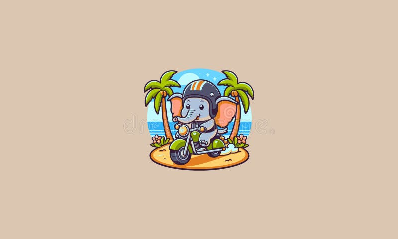 Elephant Riding Motorcycle on Beach Vector Flat Design Stock ...