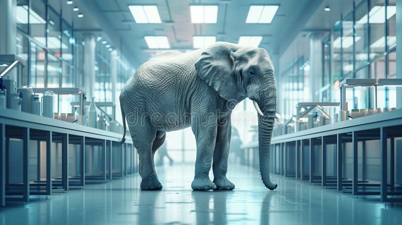 Elephant Roaming Inside a Modern Office Corridor Stock Photo - Image of ...