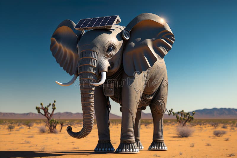 Elephant Robot, Solar Panel on Head. Created with Generative AI ...