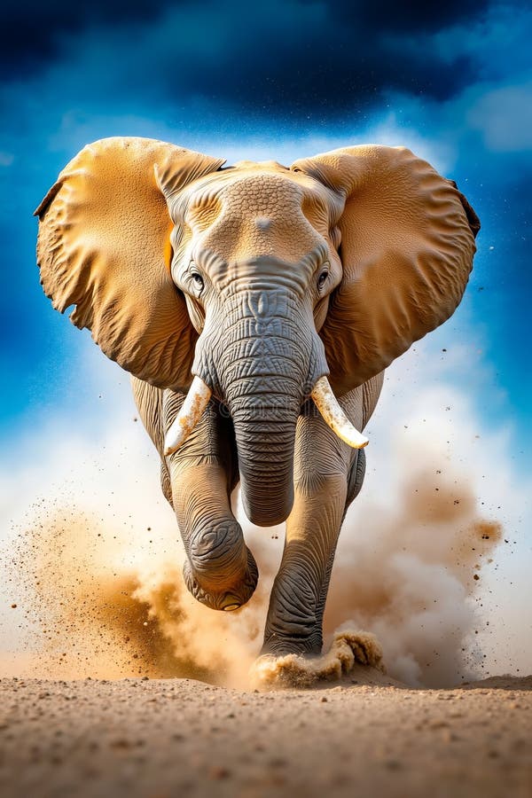 An Elephant Running through the Dust Stock Image - Image of side, tusk ...