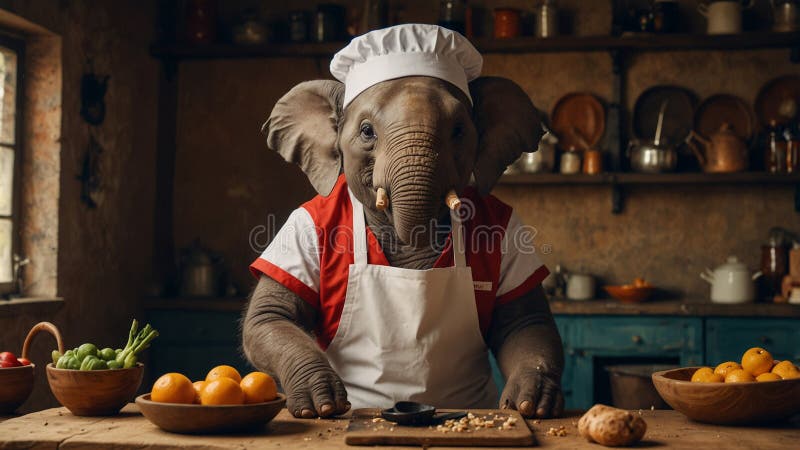 Elephant S Chief Cooking Food Wearing Apron Stock Illustration ...