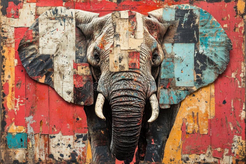 Artistic Depiction of an Elephant with a Vibrant Collage Background ...