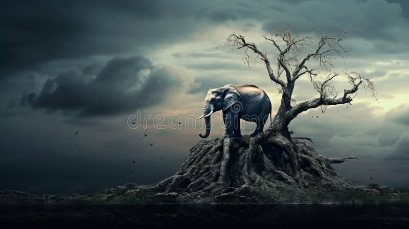 Lonely Elephant, the Symbol of Power Stock Illustration - Illustration ...