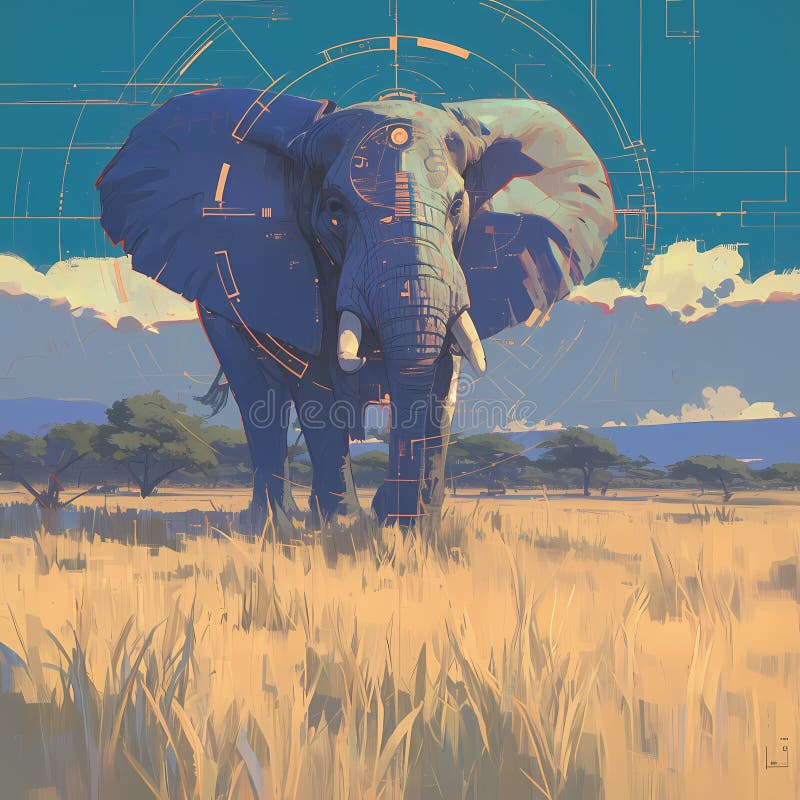 Elephant on the Savannah: a Journey through Technology and Nature Stock ...
